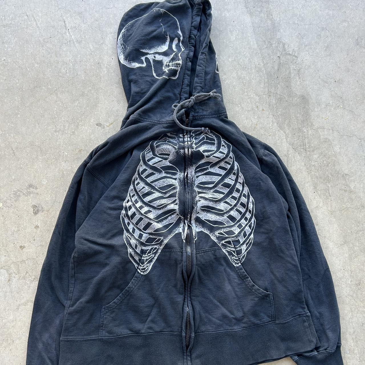 Y2K Cybergoth Emo Grunge Skeleton Zip Up Jacket size... - Depop