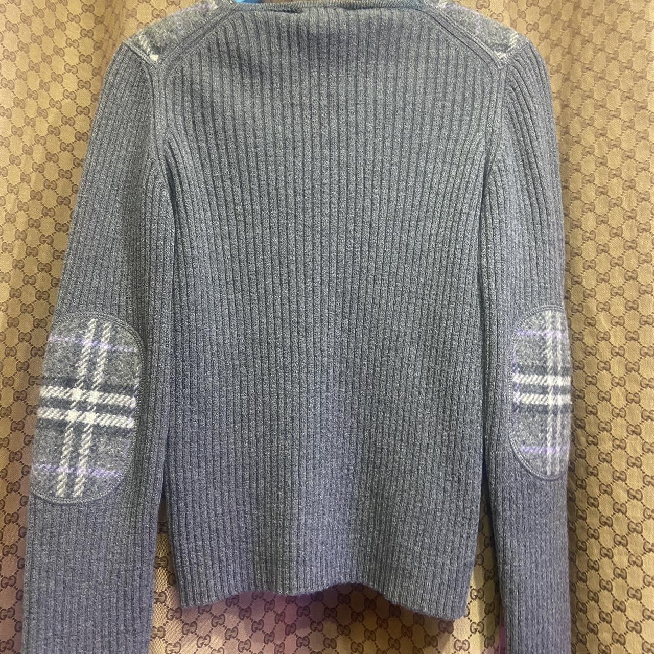 Grey women’s Burberry vneck preppy jumper with... - Depop