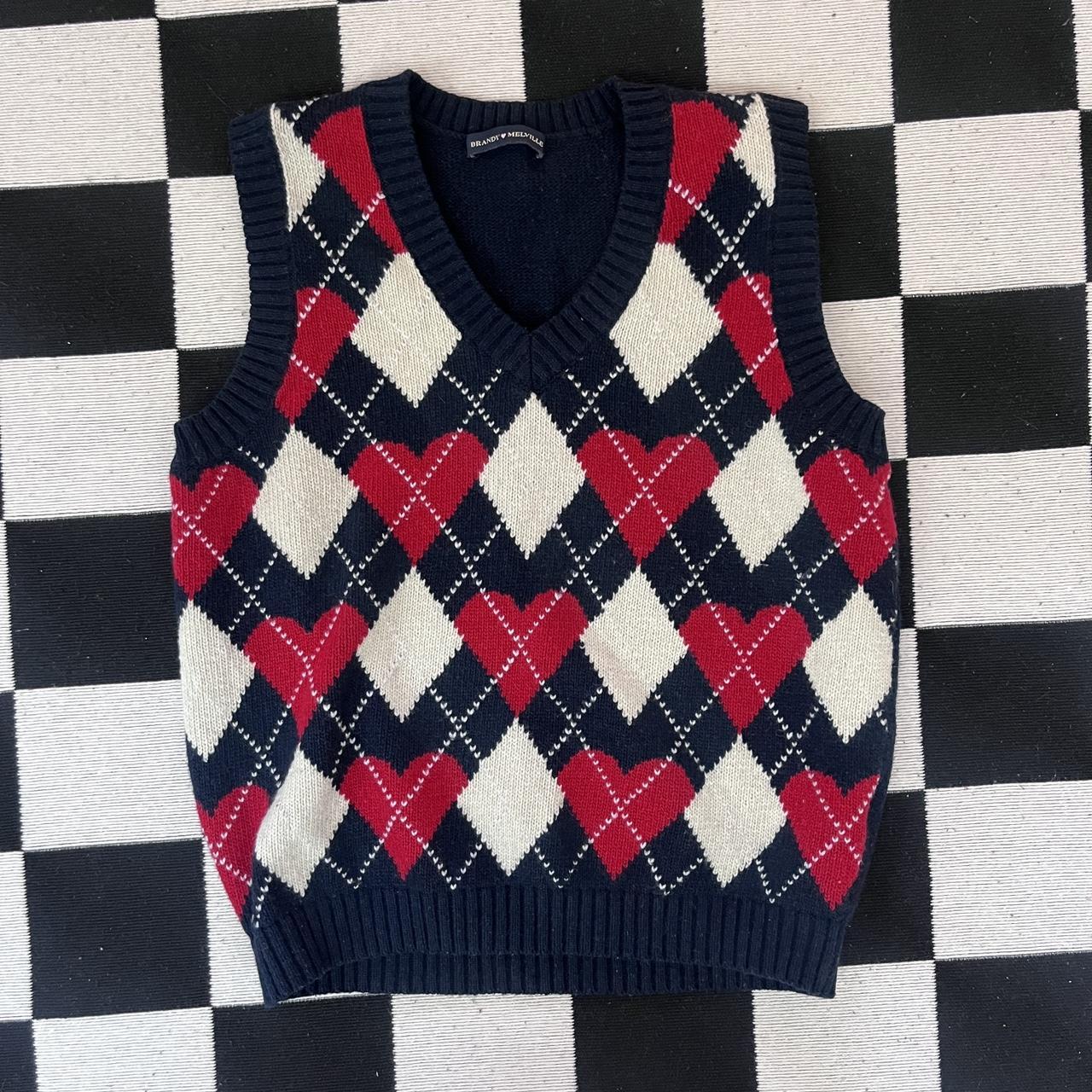 red heart brandy Melville argyle sweater vest barely... - Depop