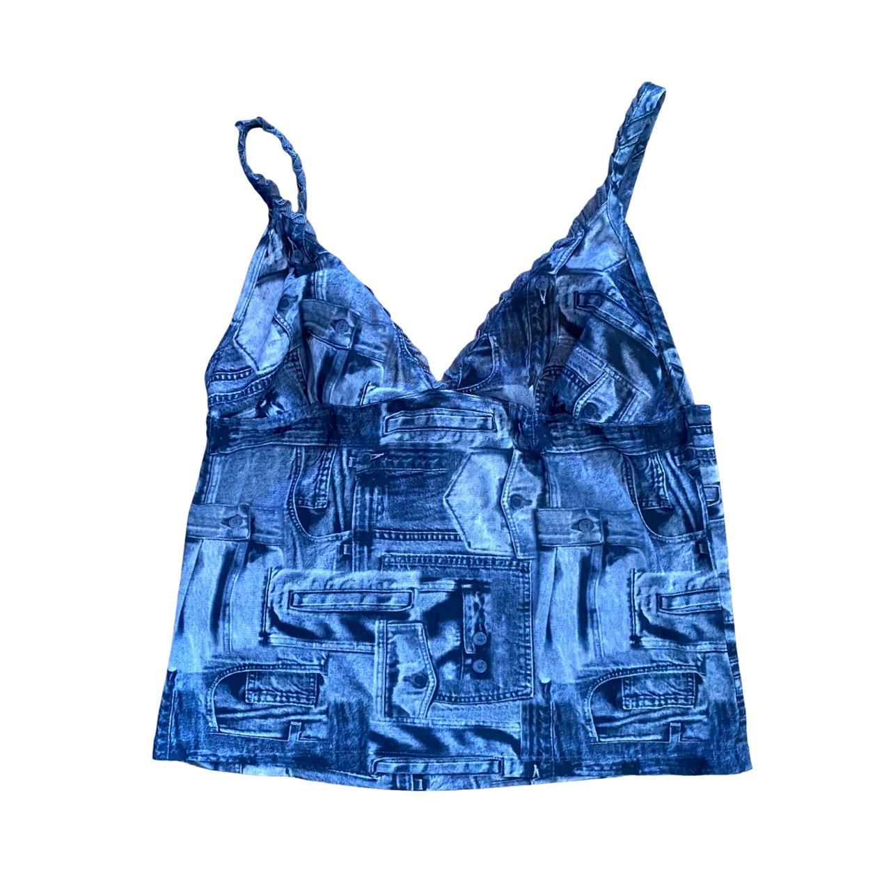 Y2k micro mesh top🪩 Vintage early 2000s blue denim... - Depop