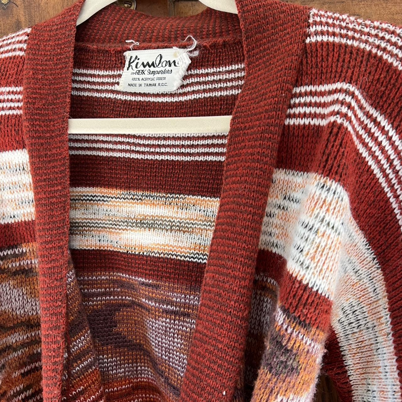 kimlon 70s intarsia cardigan earth tone kimono... - Depop