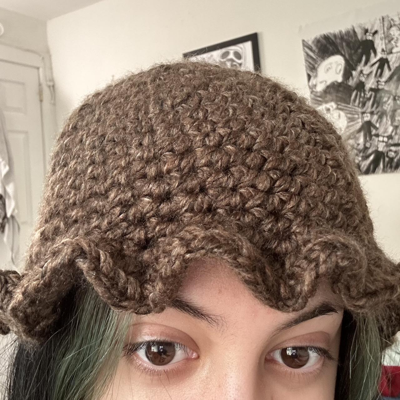 handmade crochet brown frilly hat #crochet... - Depop