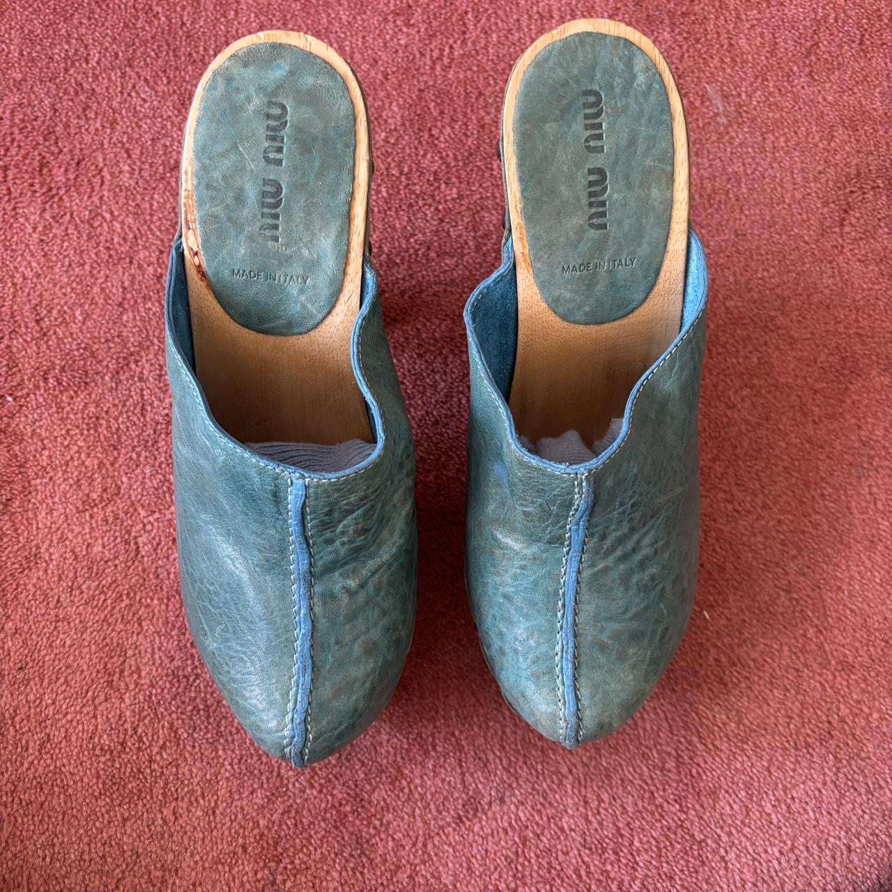 Miu Miu green leather mules/clogs. Judging by the... | Depop