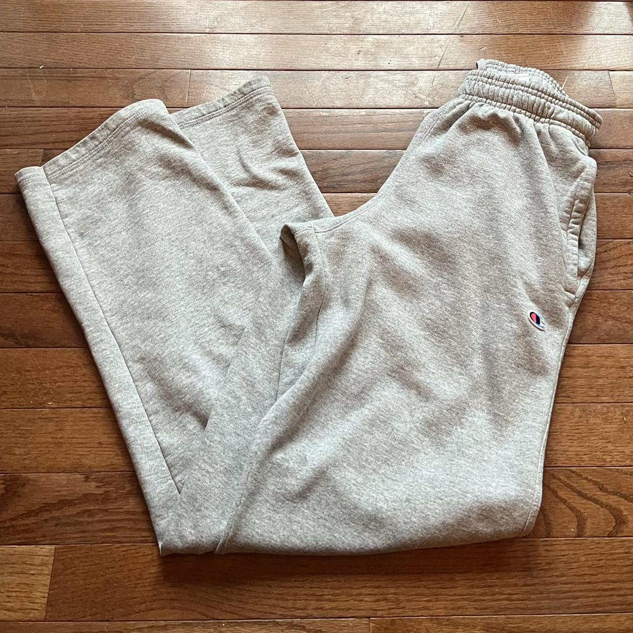 Small Grey Champion Sweatpants with Pockets and Open... - Depop