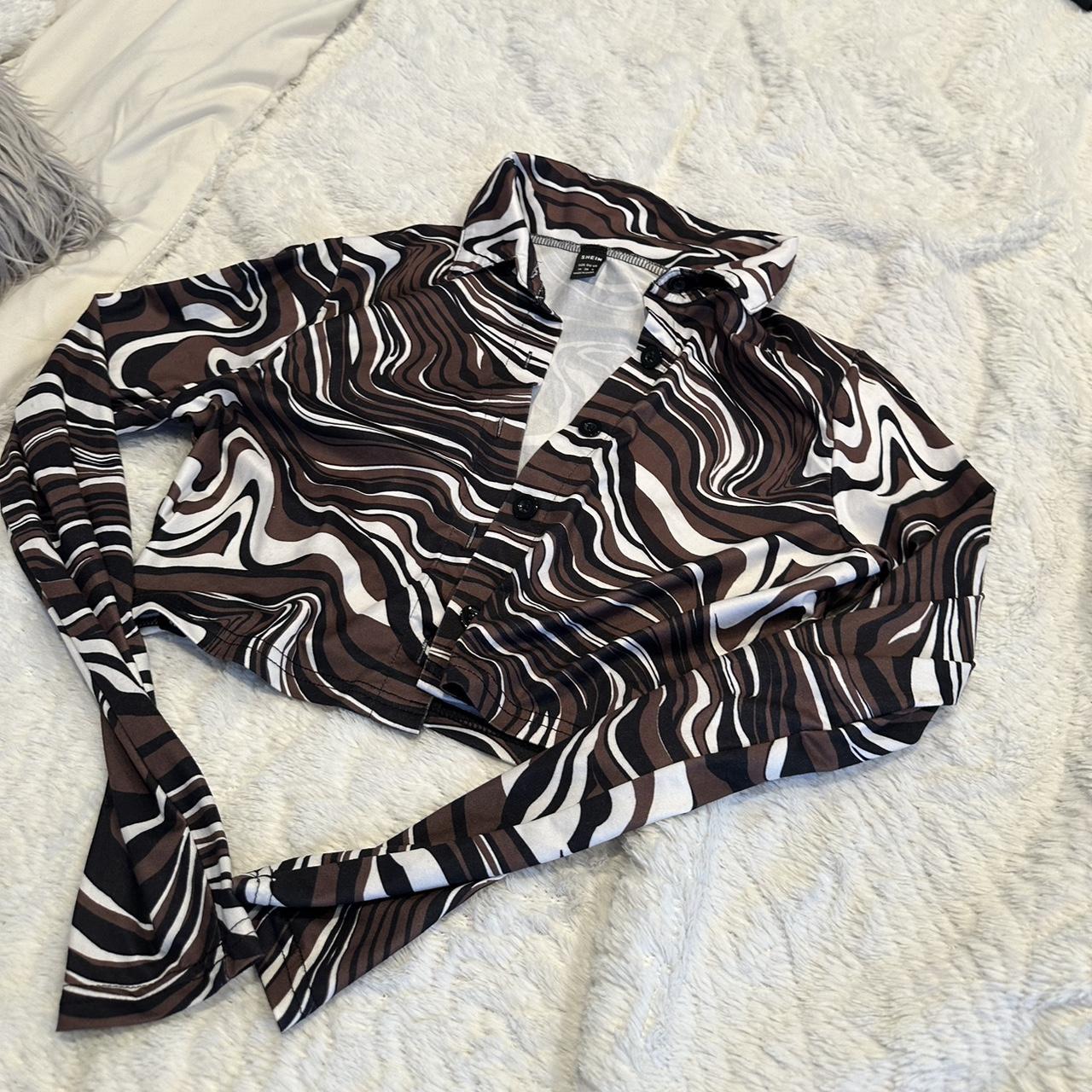 Shein retro groovy button up collared crop top... - Depop