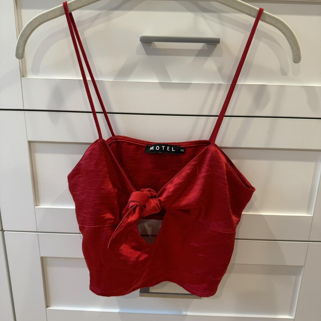 Motel Rocks red satin crop top, great condition! - Depop