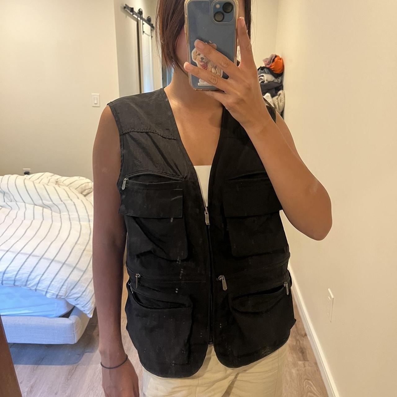 Black utility vest with pockets on the front and... - Depop