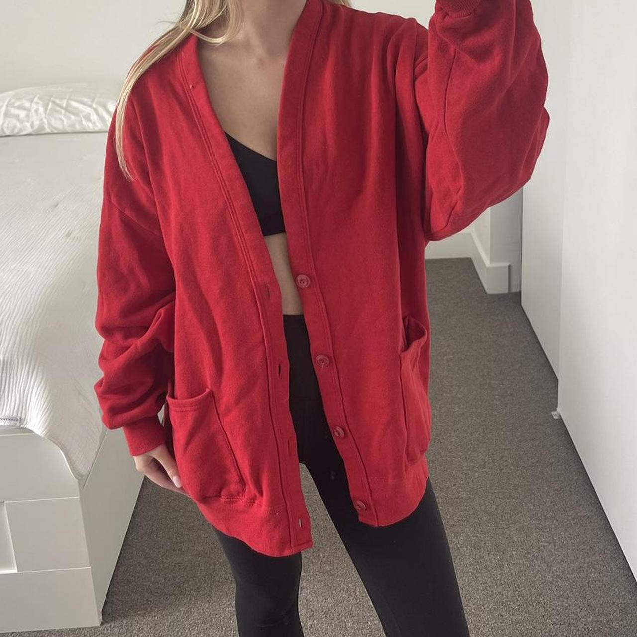 Jerzees red cardigan One size ♥️ - Depop