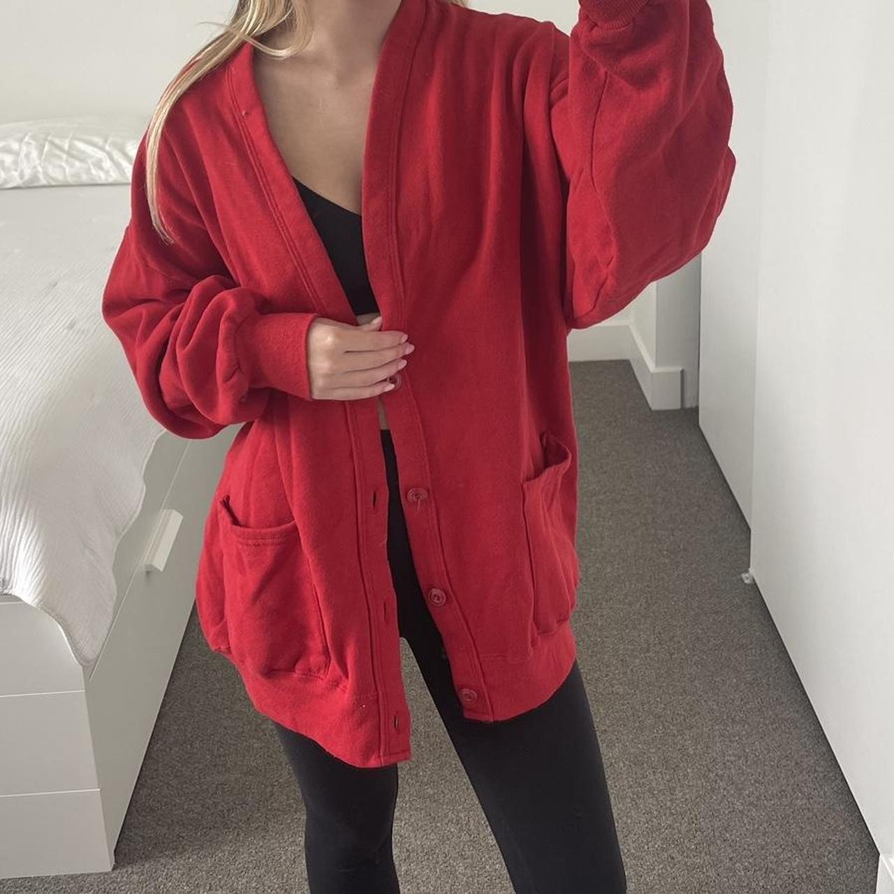 Jerzees red cardigan One size ♥️ - Depop