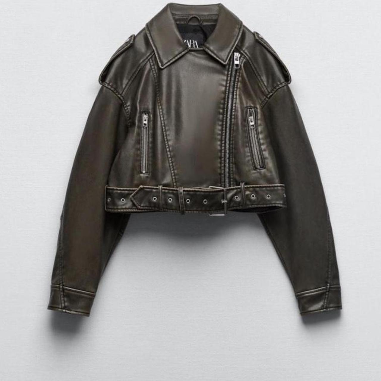Zara leather Jacket size medium send offers - Depop