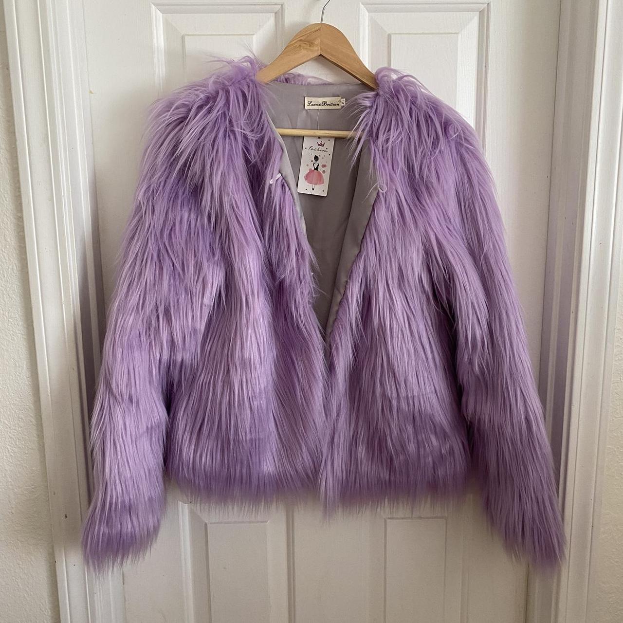 lavender haze purple shaggy faux fur cropped... - Depop