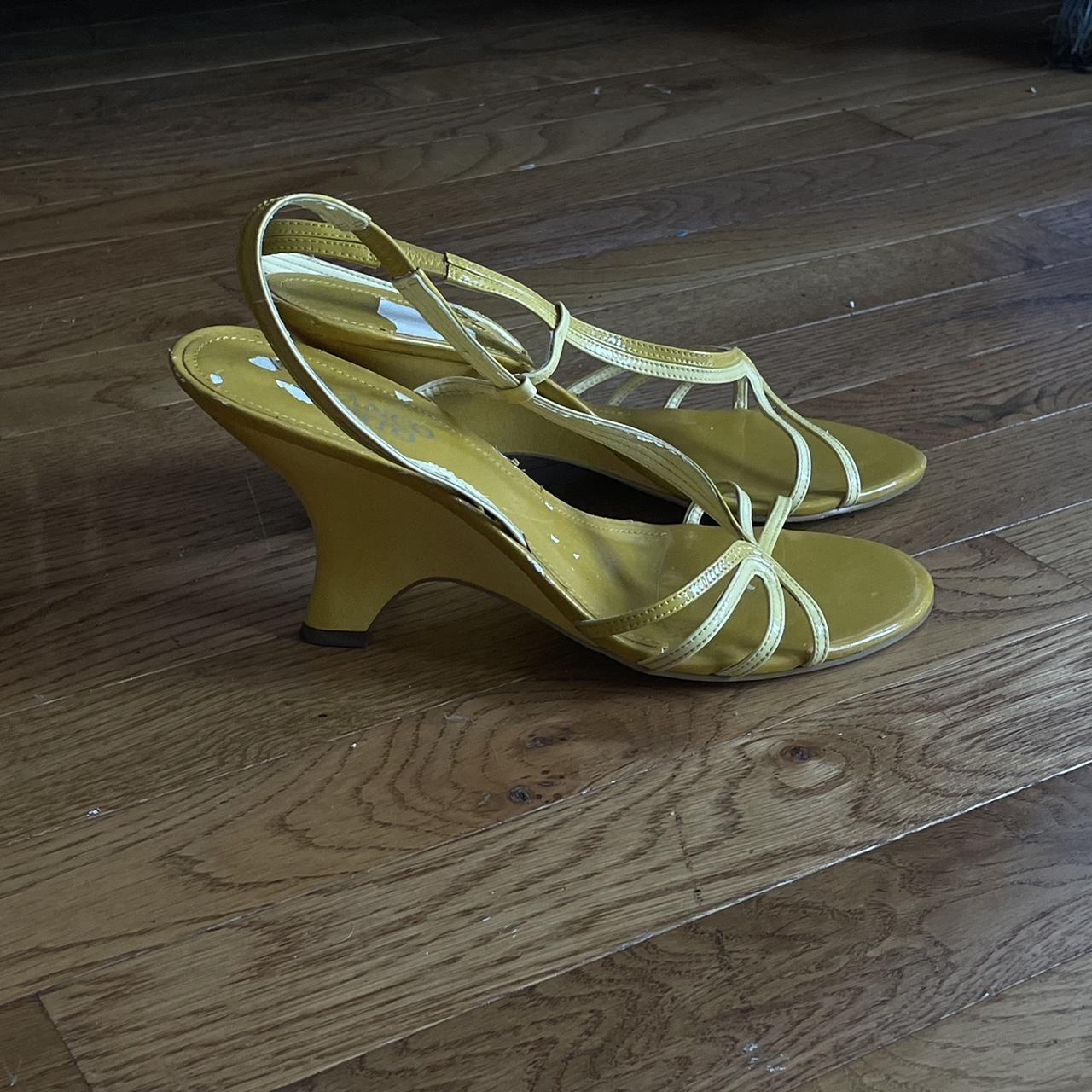 yellow strappy summer kitten heels. matilda djerf... - Depop