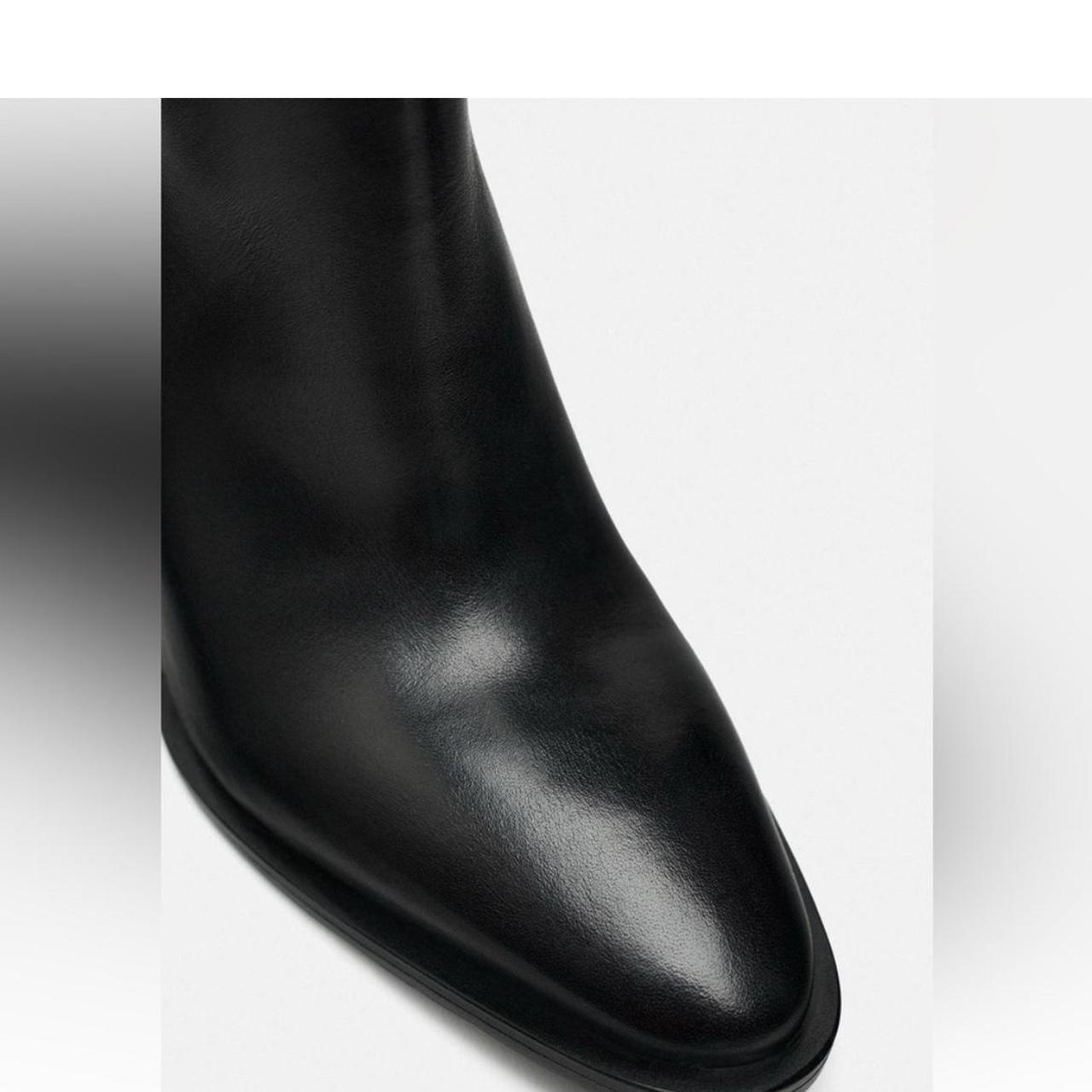 ZARA BLOCK HEEL LEATHER BOOTS round toe NEW FW24... - Depop