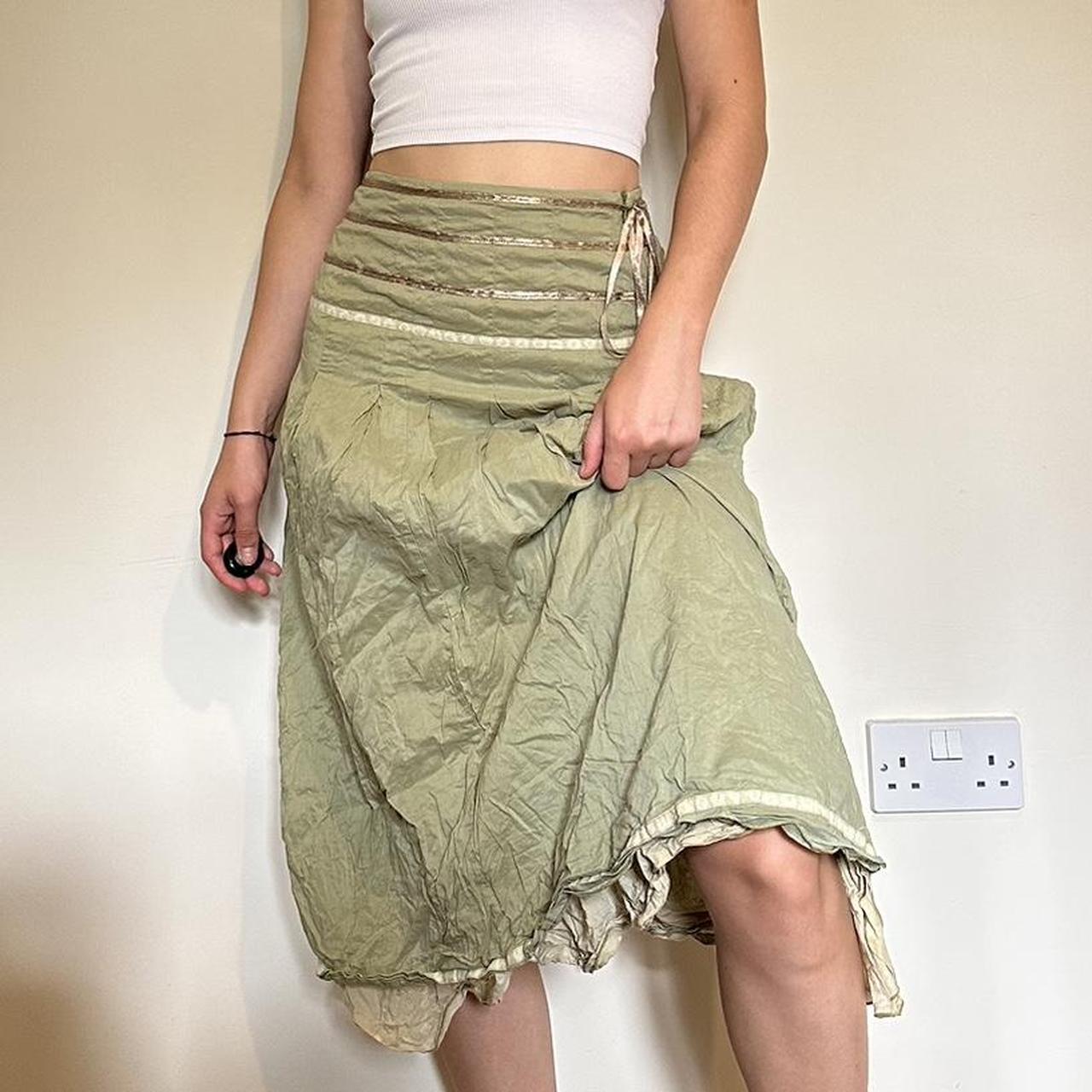 Stunning sage green skirt Ribbon detail around the... - Depop