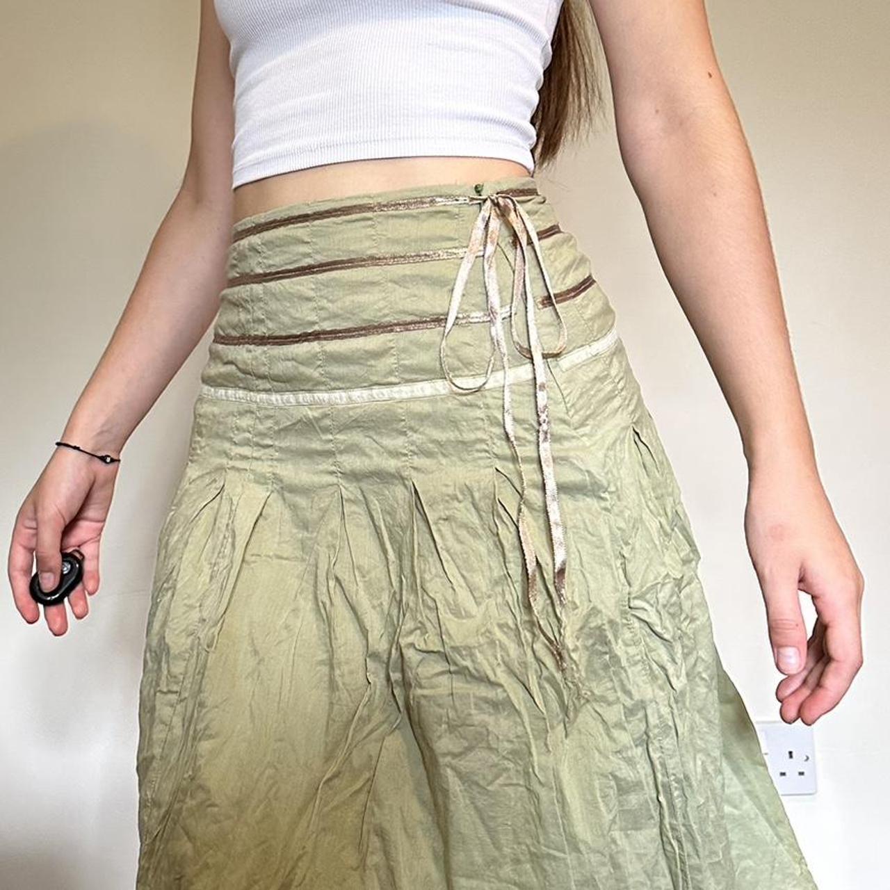 Stunning sage green skirt Ribbon detail around the... - Depop