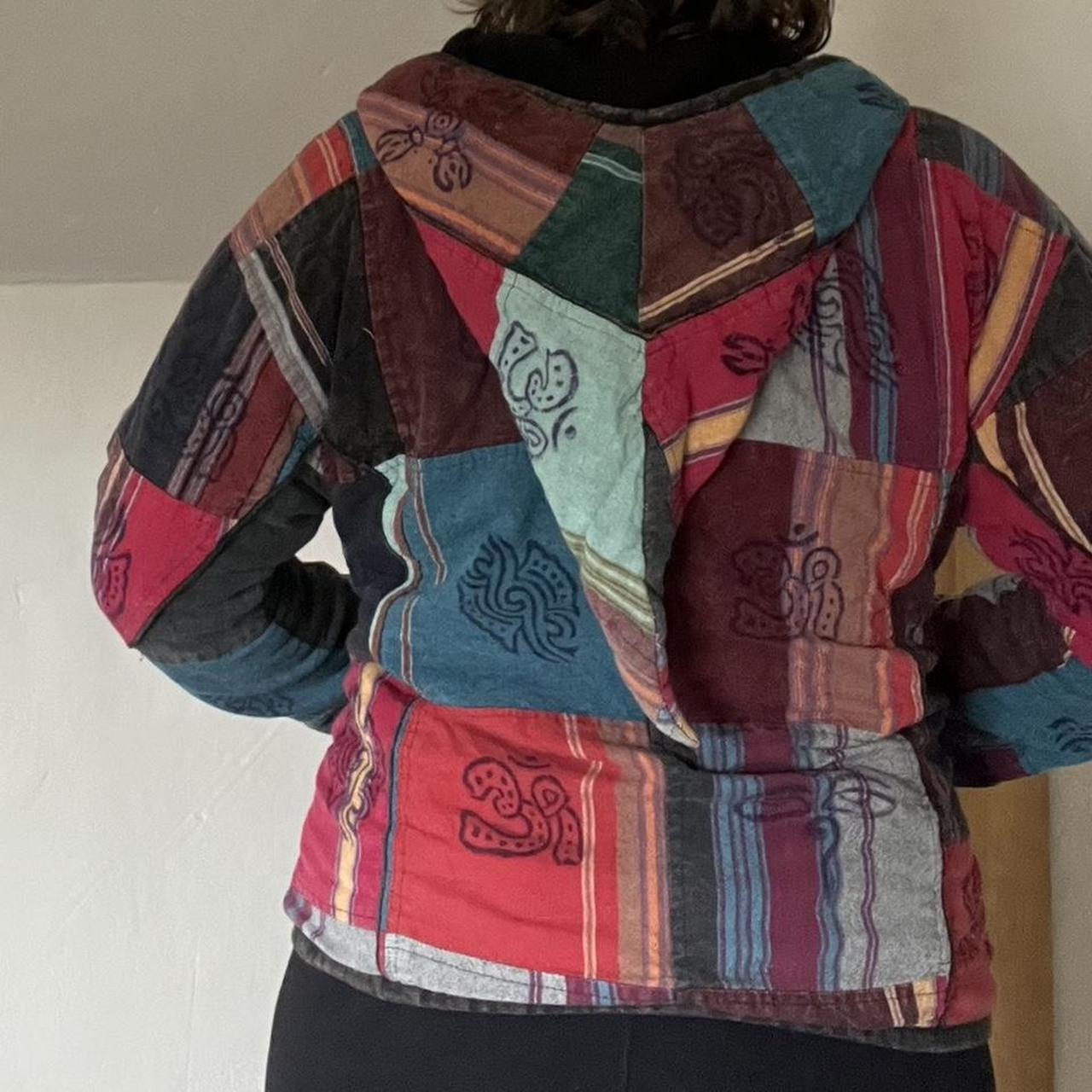 super cute patchwork hippie fleece lined zip up with... - Depop