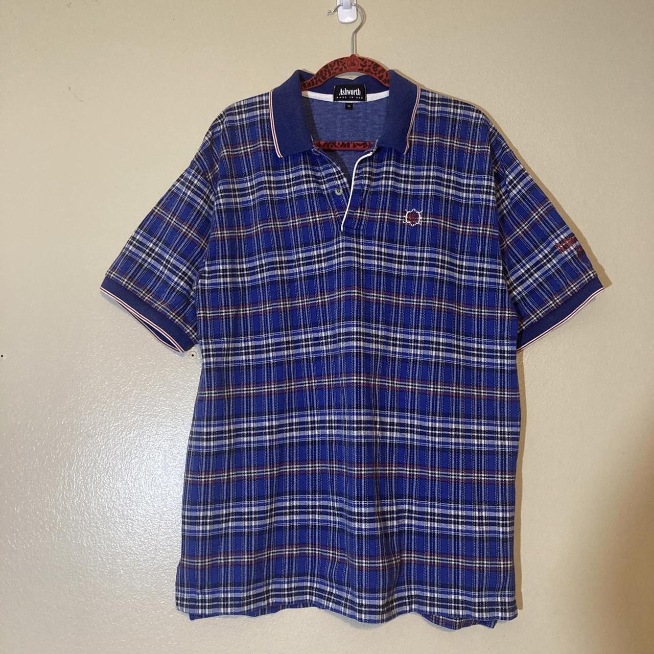 Blue plaid Ashworth Men’s Polo Vibrant blue, plaid... - Depop