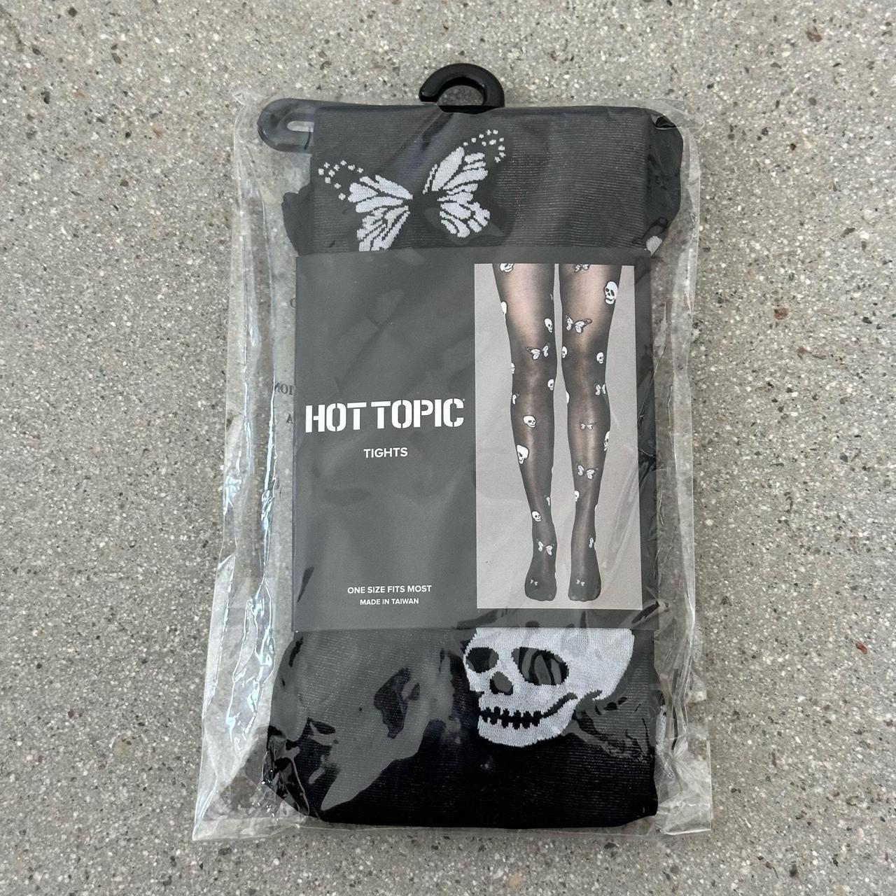 Hot Topic Black & White Skull / Butterfly Tights... - Depop