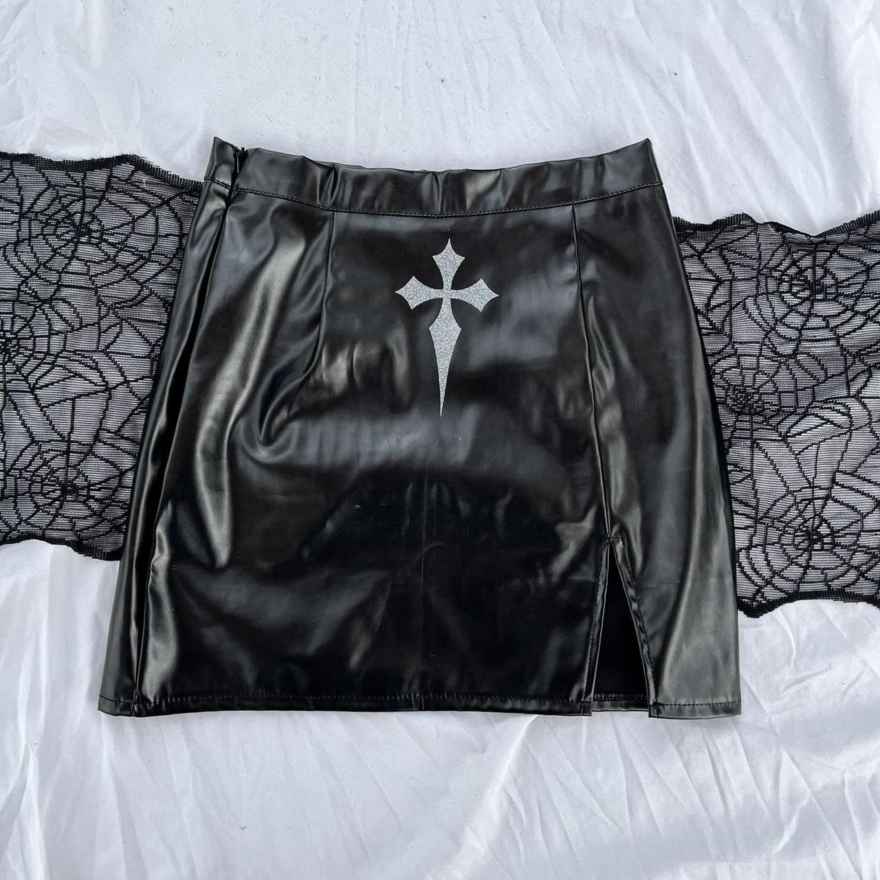 Vinyl gothic cross skirt A rly cool vinyl skirt... - Depop