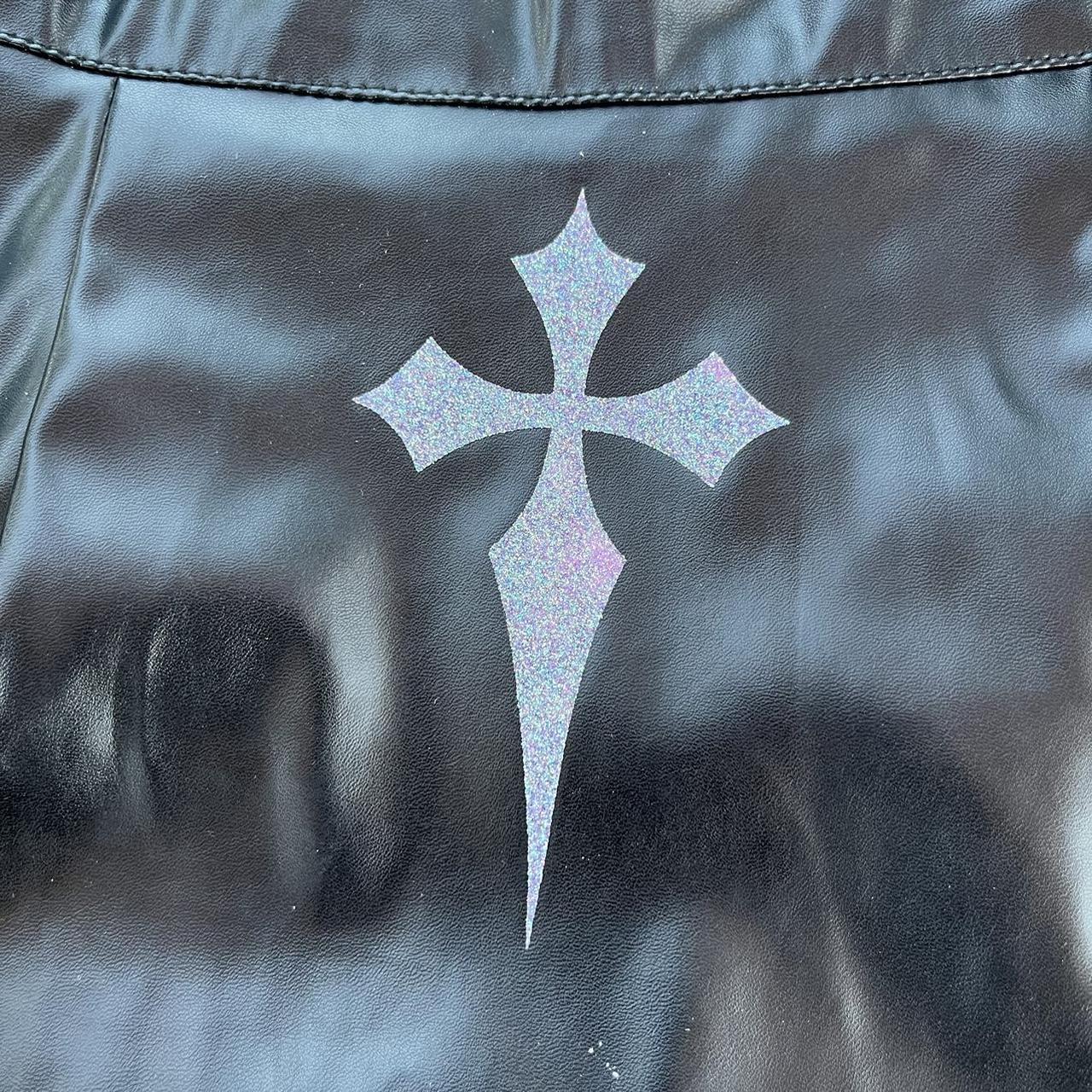 Vinyl gothic cross skirt A rly cool vinyl skirt... - Depop
