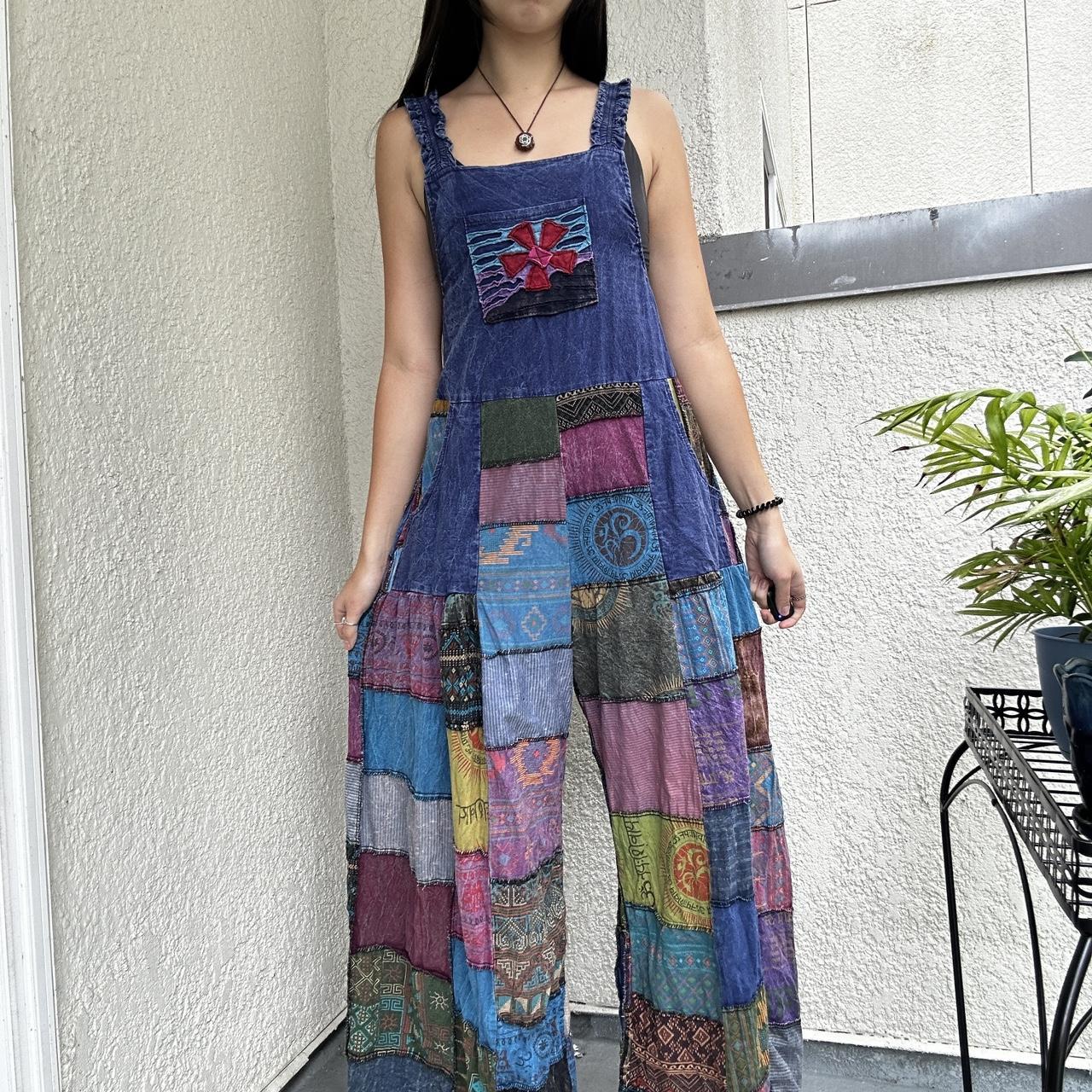 Hippie Patchwork Overalls 🌱 Handmade and sourced... - Depop