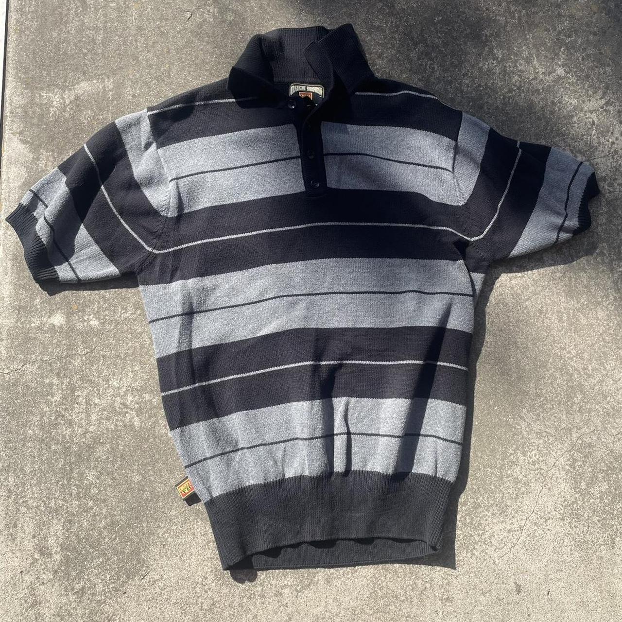 Grey and black striped fb county polo shirt #fbcounty | Depop