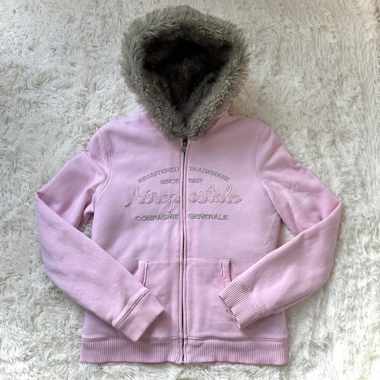🎀 Y2K Late 2000s Light Pink Aeropostale Faux Fur Zip... - Depop