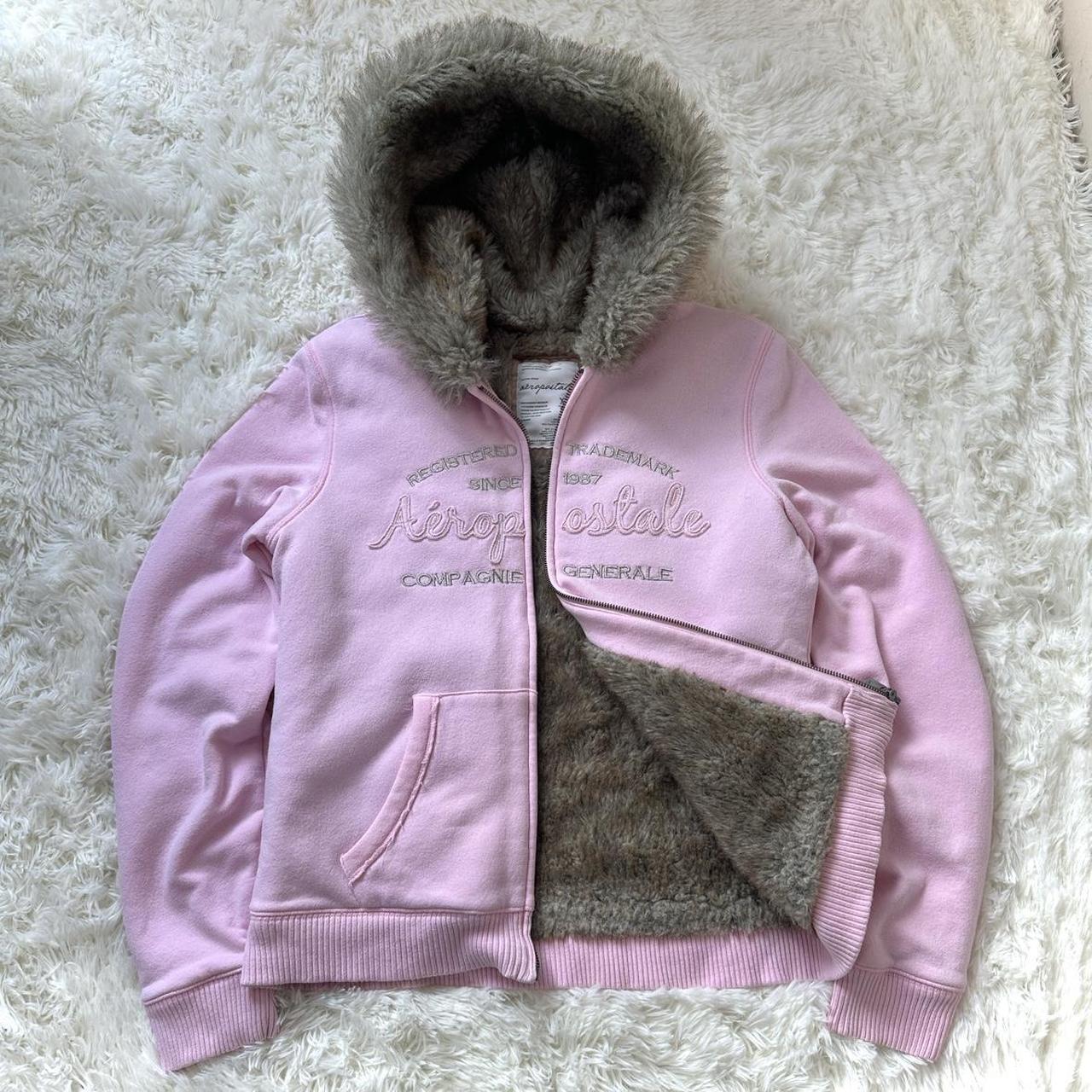 🎀 Y2K Late 2000s Light Pink Aeropostale Faux Fur Zip... - Depop