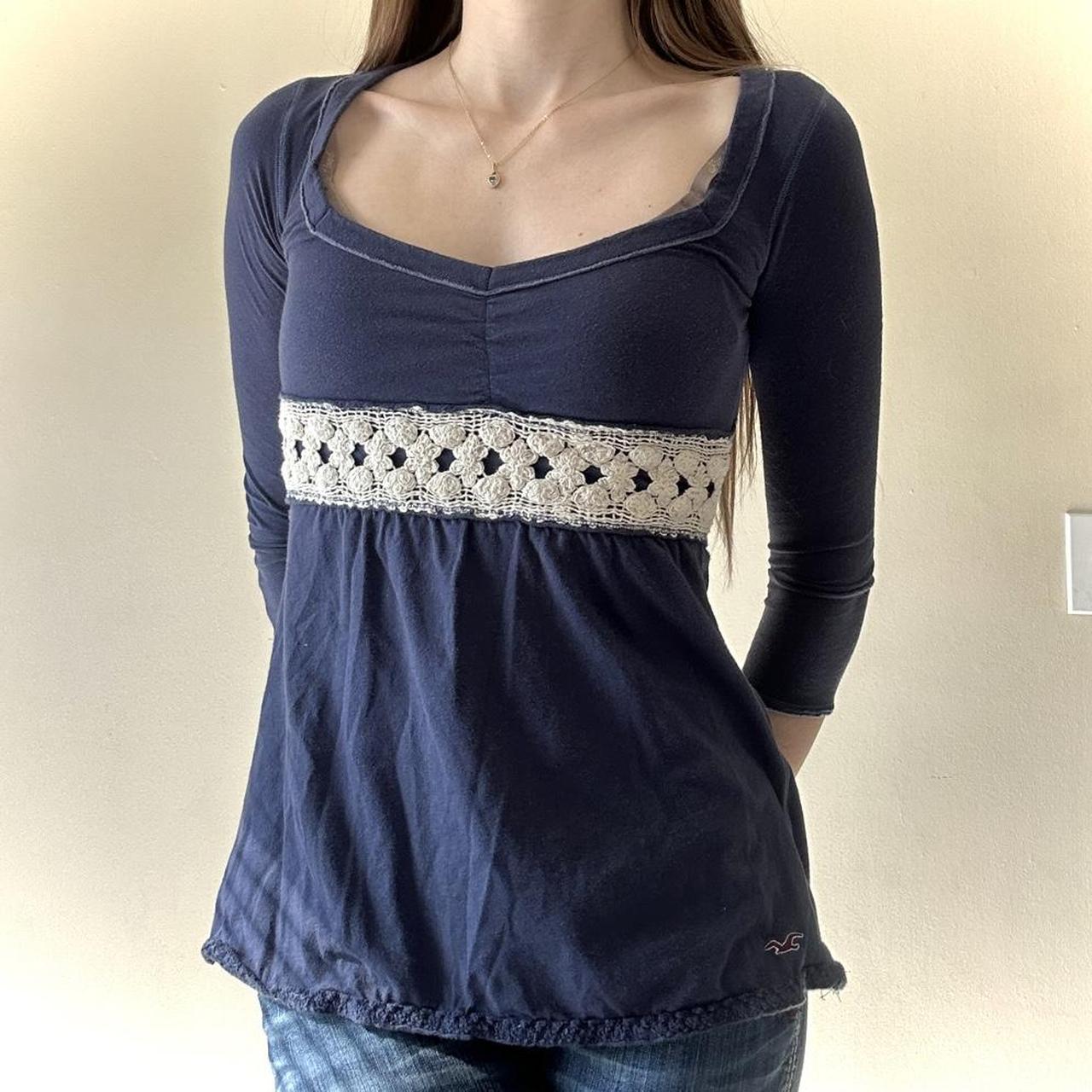 Y2K Mid 2000s Bella Swan Preppy 3/4 Sleeve Navy Boho... | Depop