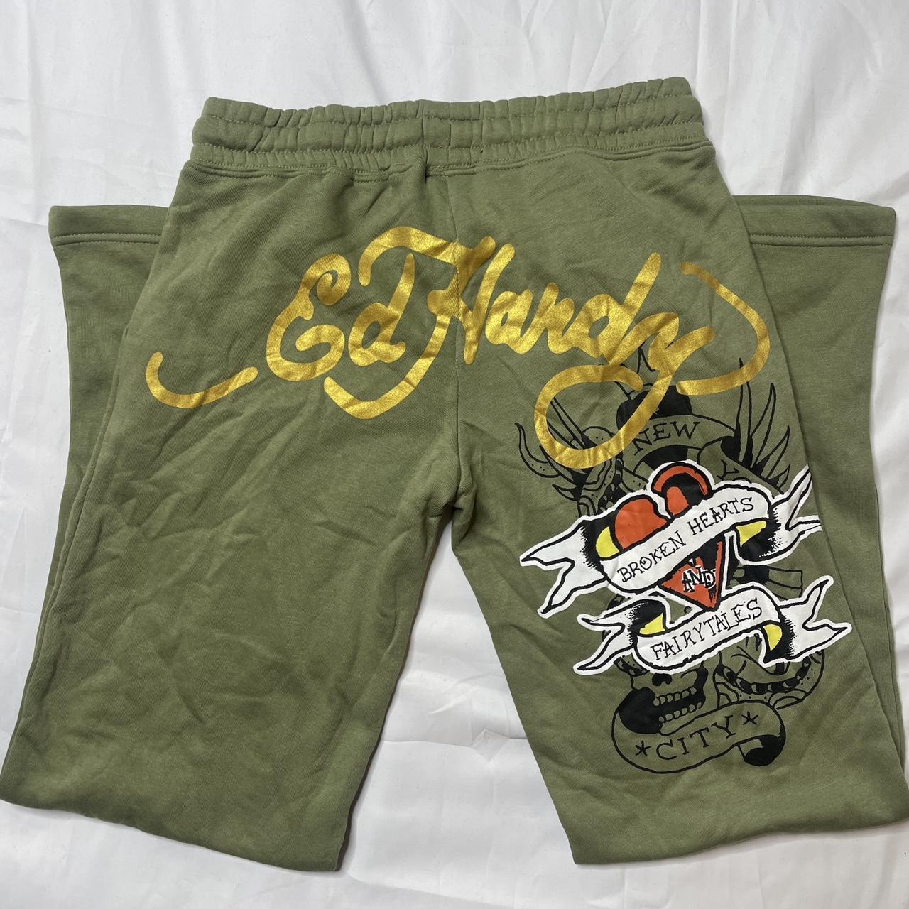 Ed Hardy green and gold sweatpants #y2kfashion | Depop