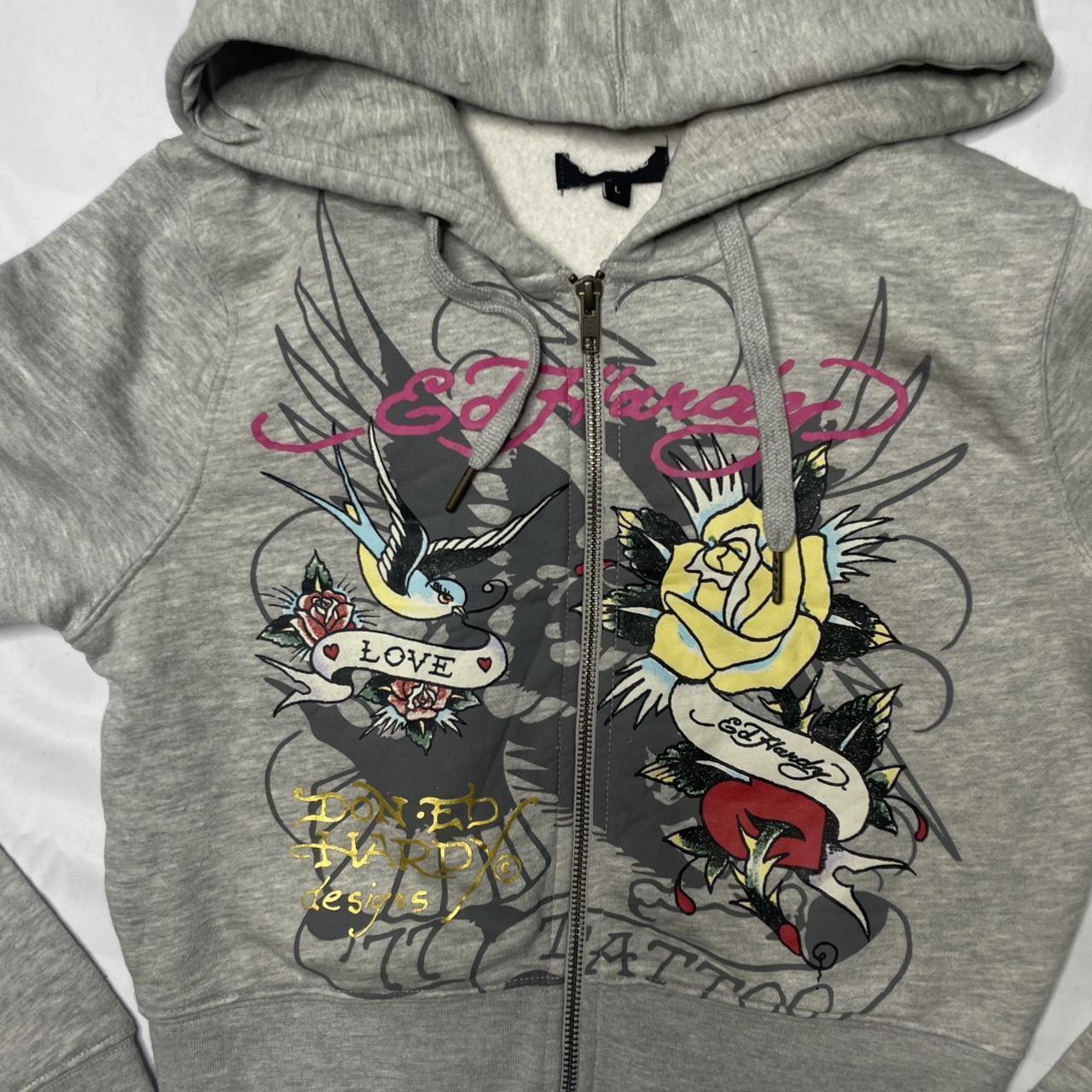 Grey Ed Hardy zip up hoodie #y2kfashion | Depop
