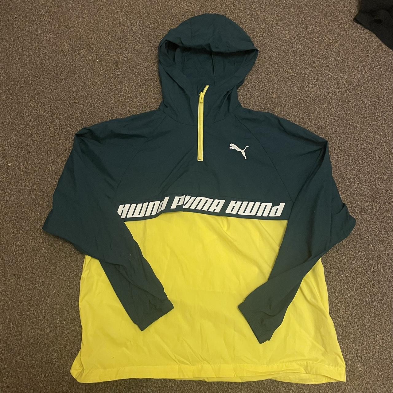 Puma green and yellow waterproof jacket / quarter... - Depop
