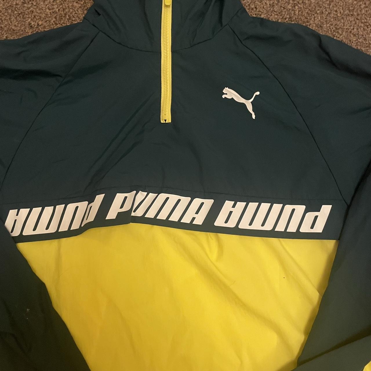 Puma green and yellow waterproof jacket / quarter... - Depop