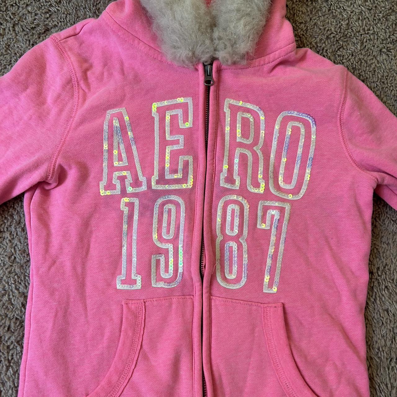 y2k aeropostale zip up with faux fur trim super... - Depop