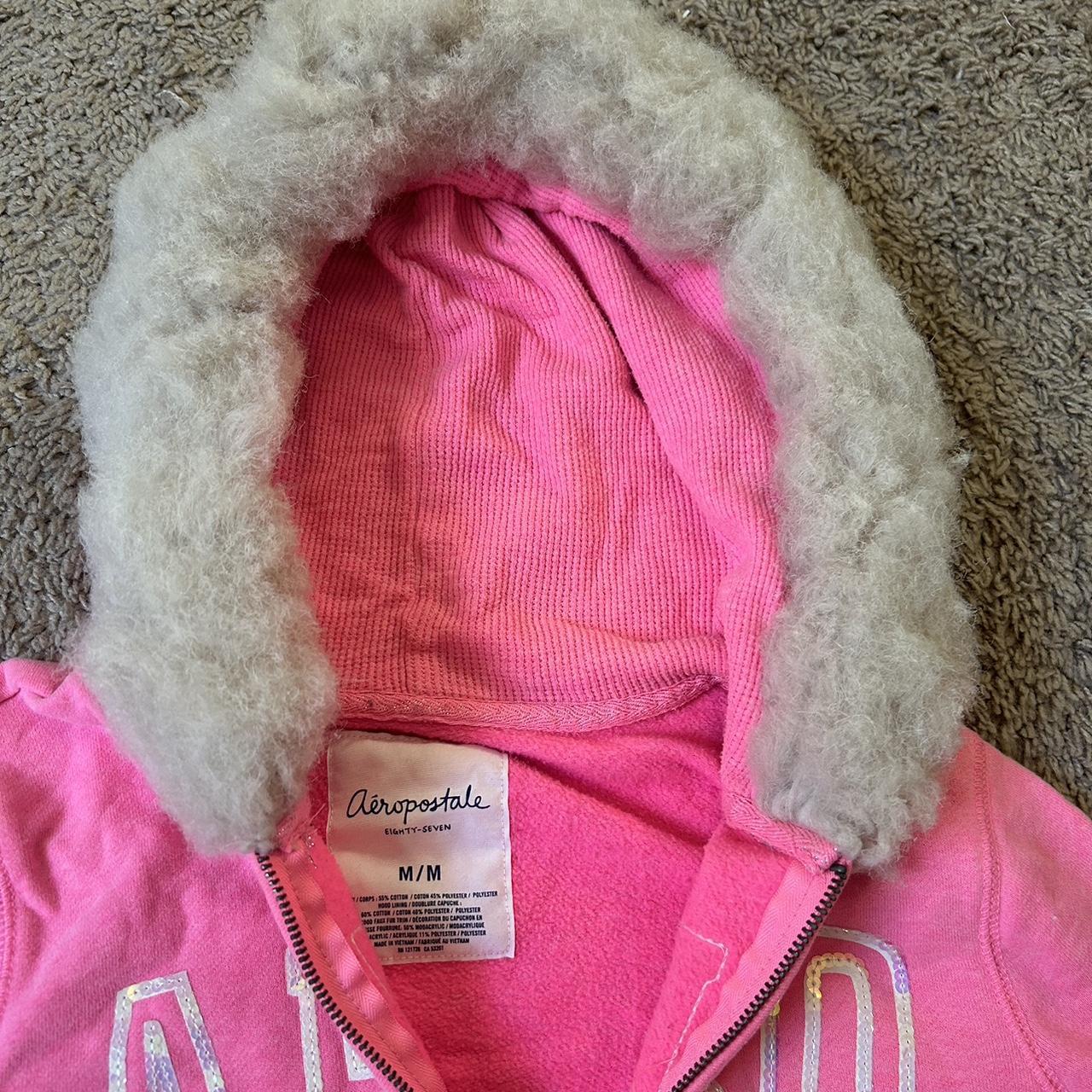 y2k aeropostale zip up with faux fur trim super... - Depop