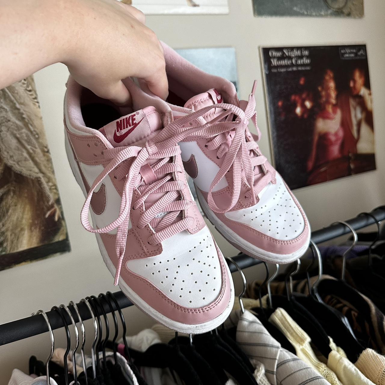 Pink Velvet Nike Dunk Low Worn - minor scuffs &... - Depop