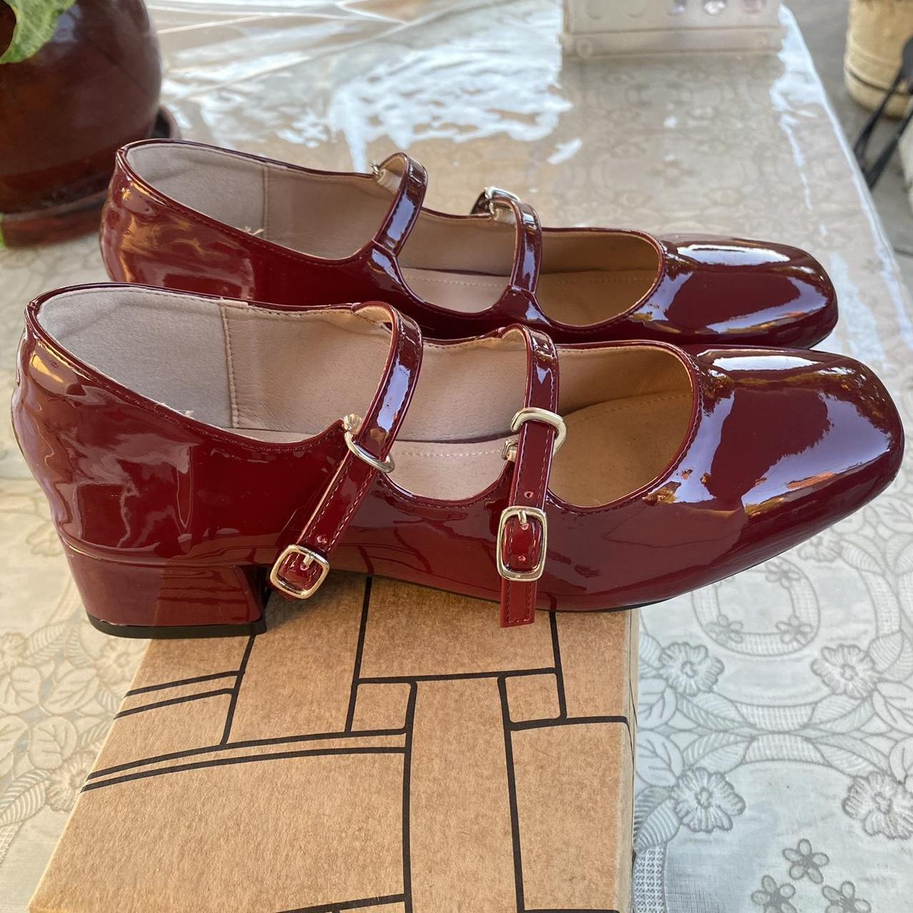 Double strap mary jane heels in cherry red by the... - Depop