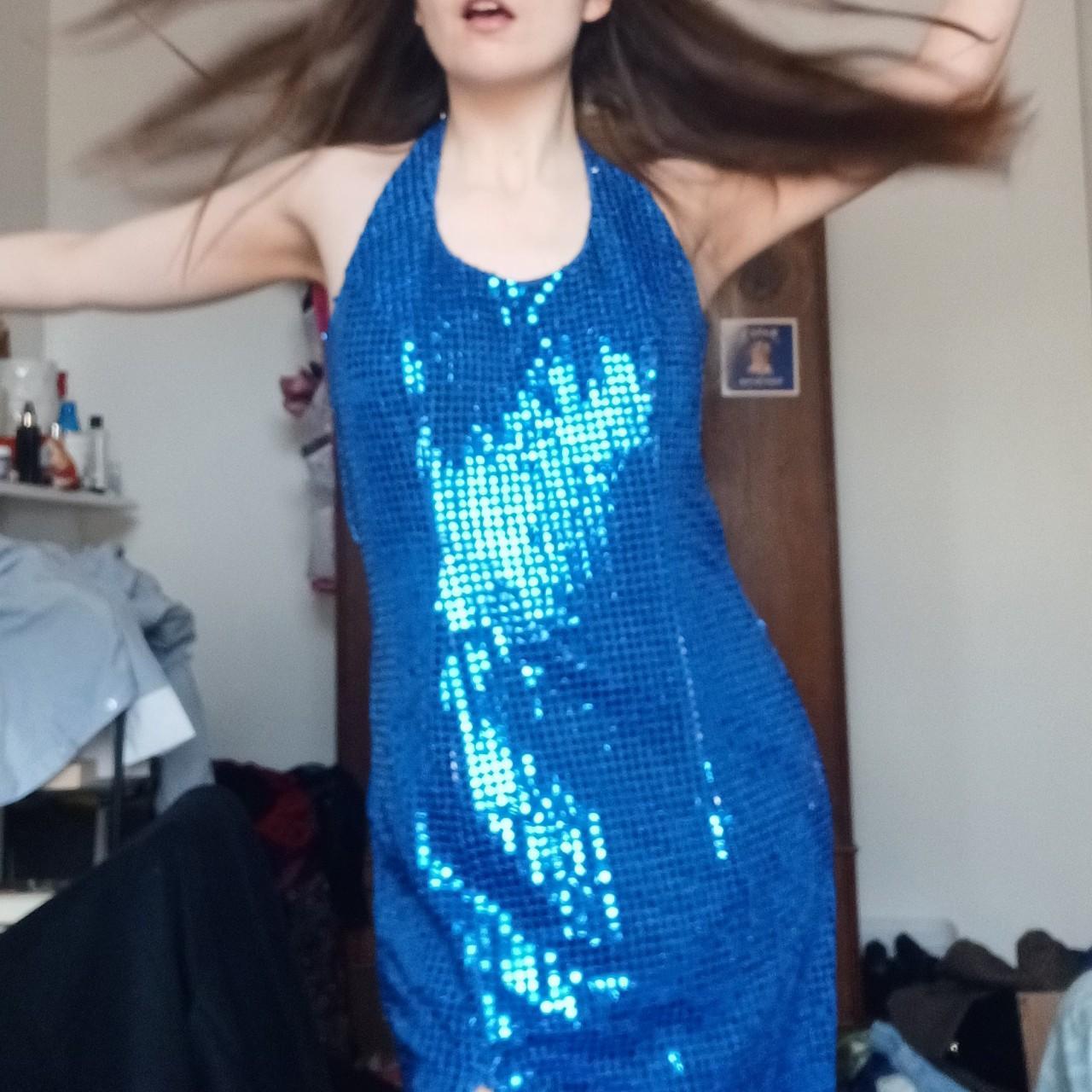 90s blue lounge singer inspired blue sequin dress!... - Depop
