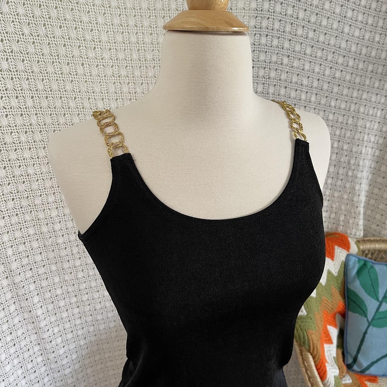 90s vintage black stretchy tank top with gold faux... - Depop