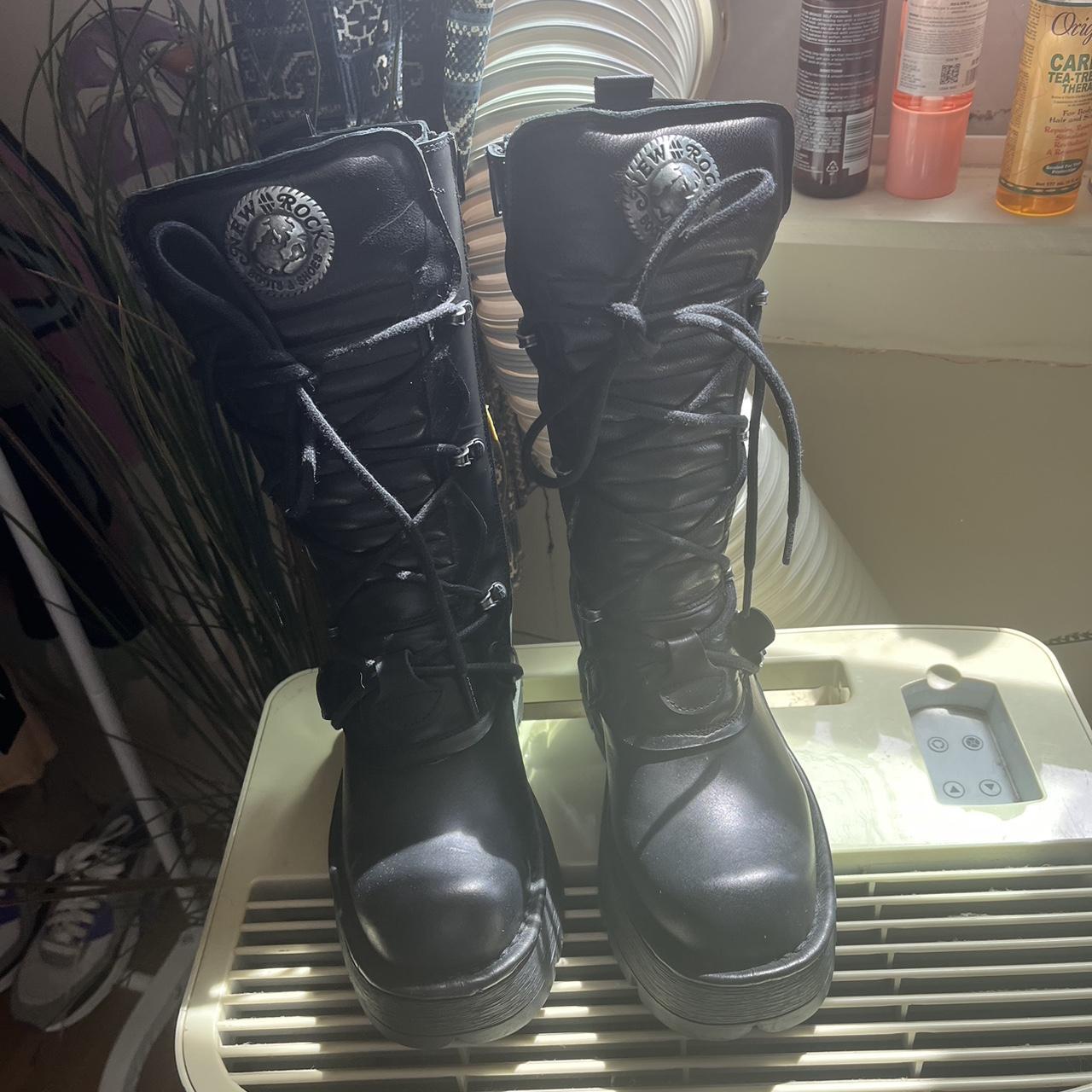 New Rock Women's Black and Silver Boots | Depop