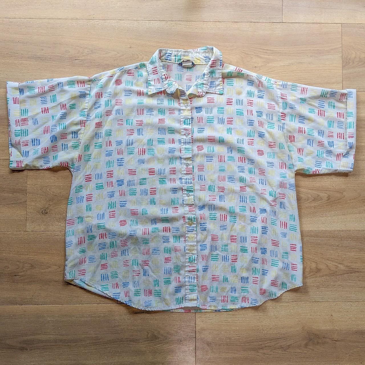 true vintage 80s rainbow button up amazing single... - Depop