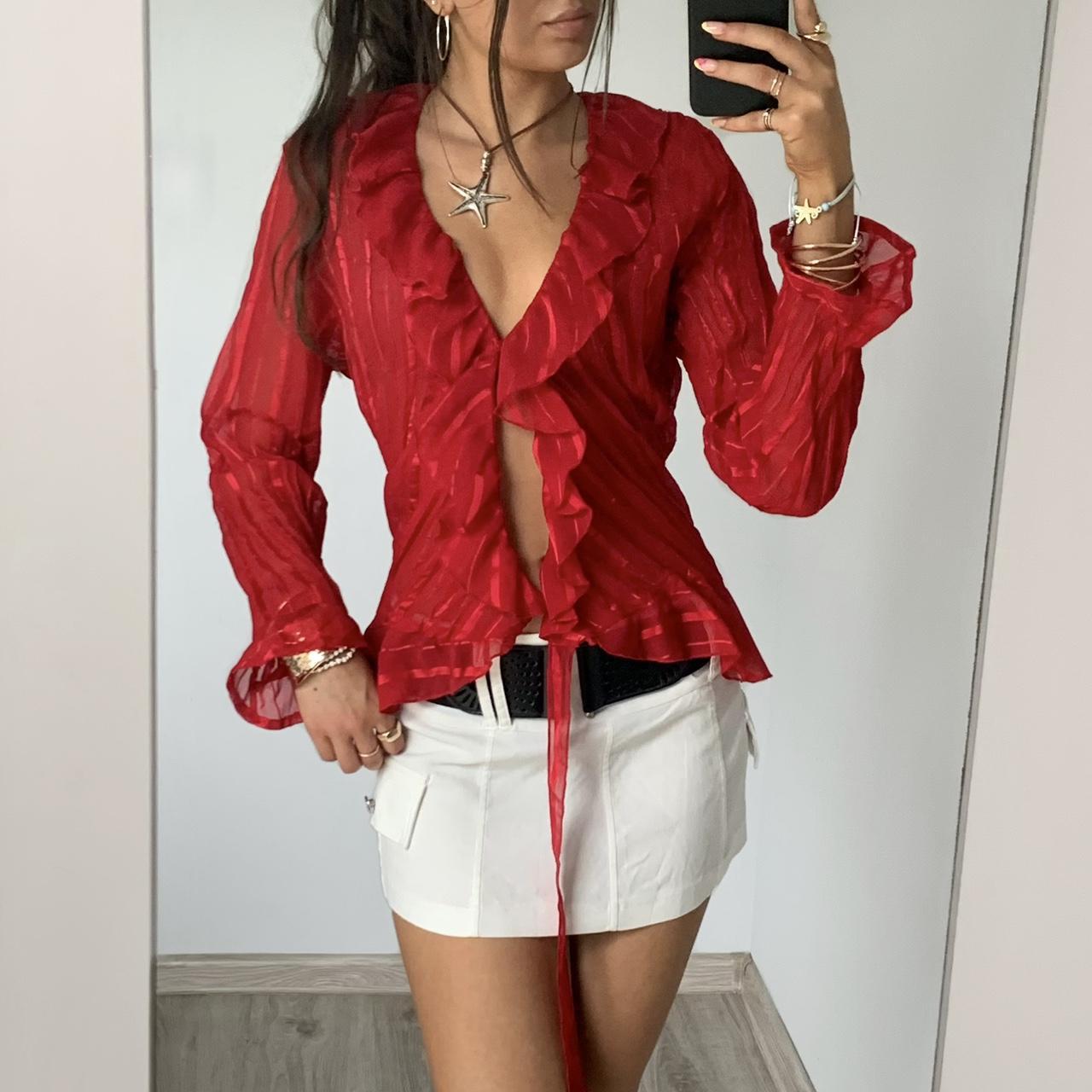 insane vintage 90’s red ruffled top the prettiest... - Depop