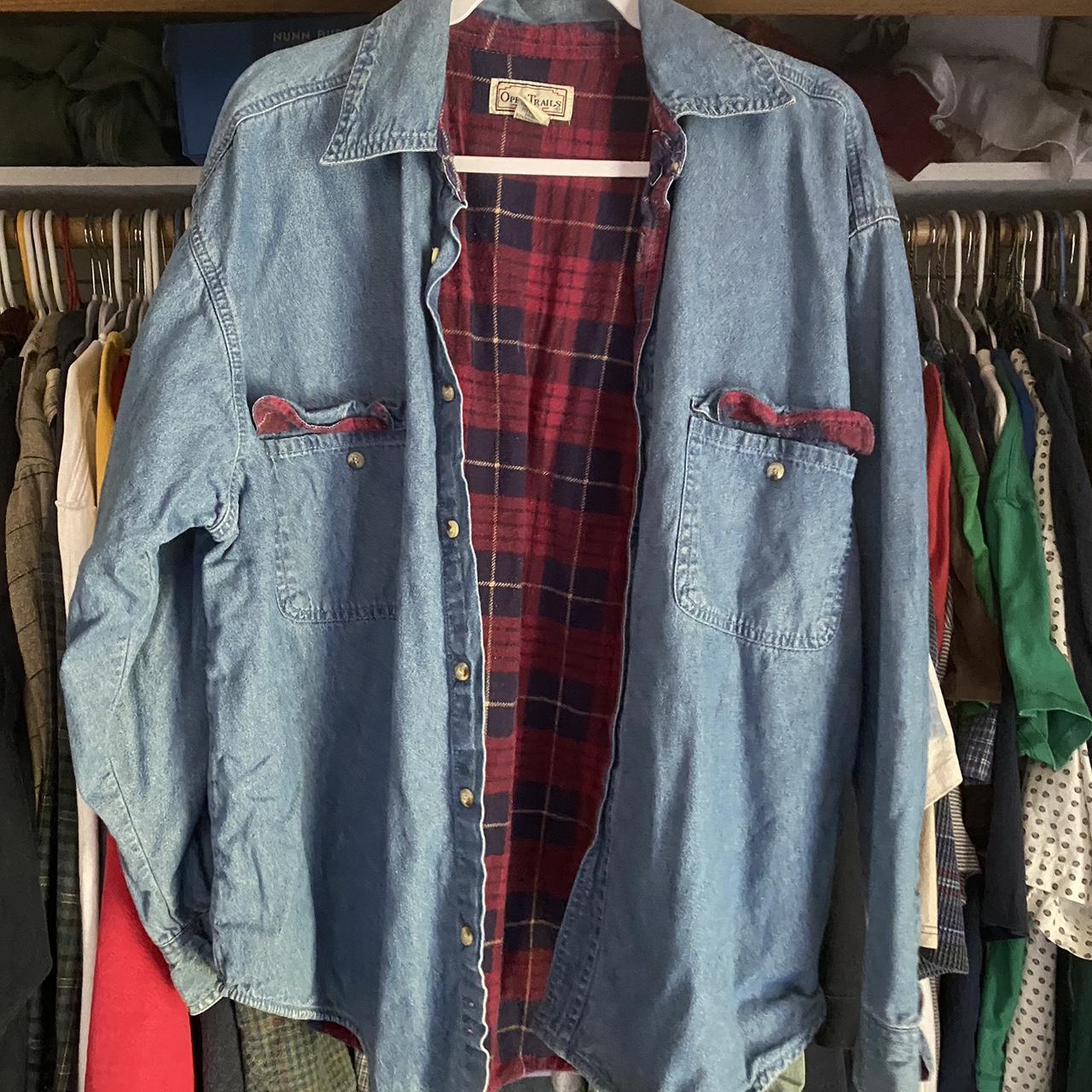 Vintage open trails denim felt lined work... - Depop