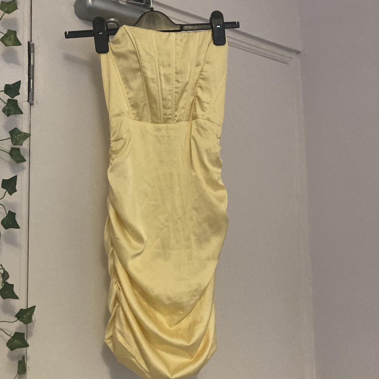 Yellow satin rouched bandeau corset mini dress Only... - Depop