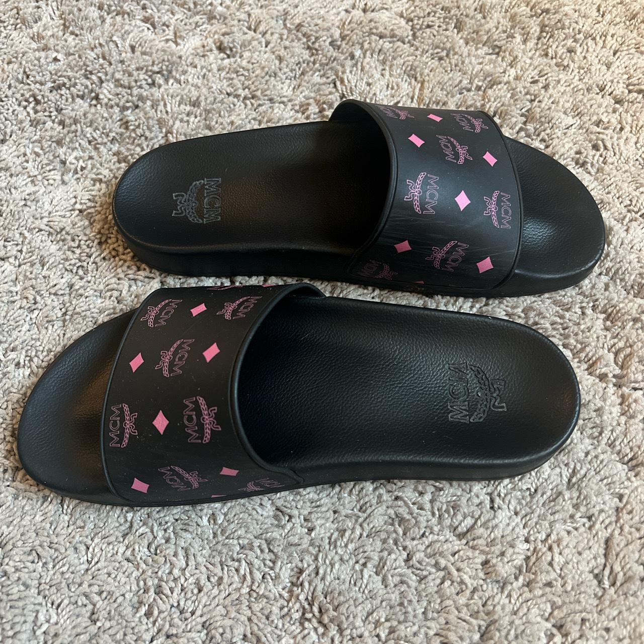 mcm black and pink slides slight scratches on side... - Depop
