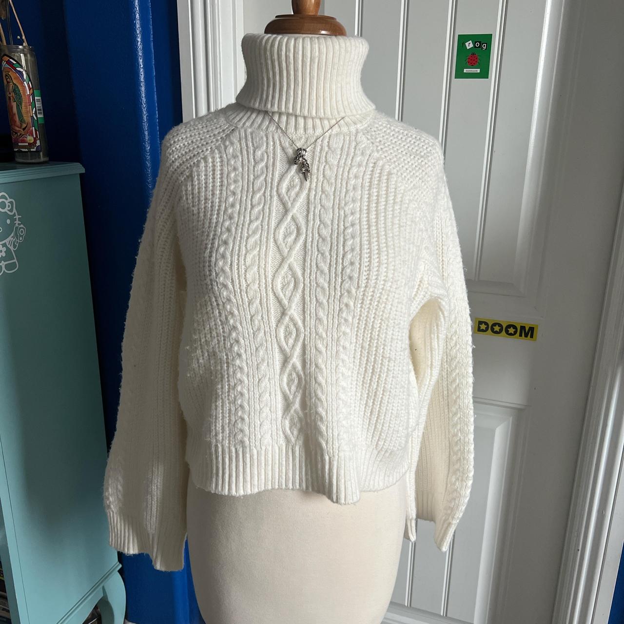 the most perfect white cable knit turtleneck sweater - Depop