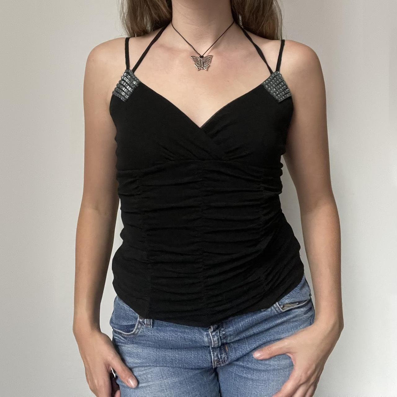 Insane y2k party top with ruched mesh overlay and... - Depop