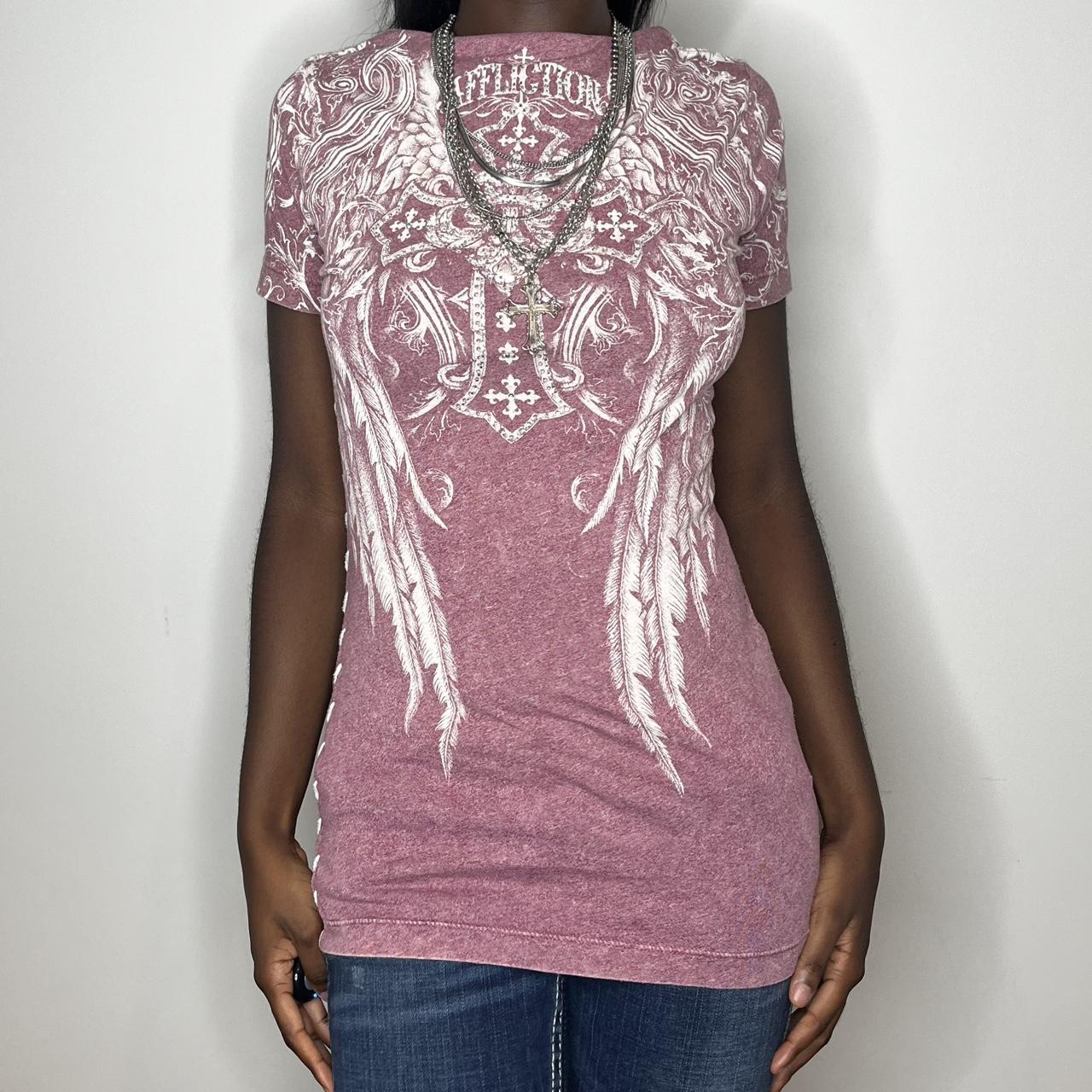 Affliction graphic angel wing top !🤍🎀 Size small... - Depop
