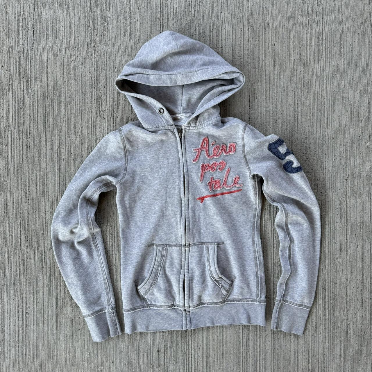 Y2K Aeropostale grey and pink zip up hoodie ... - Depop