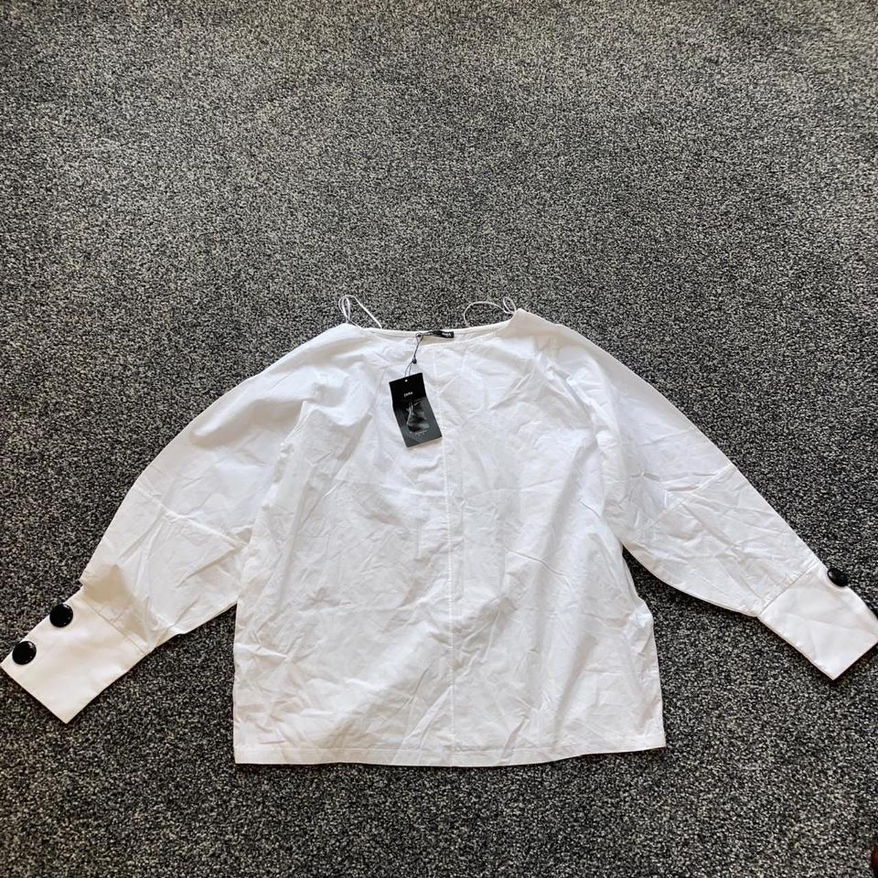 zara womens white blouse long sleeve size s - Depop